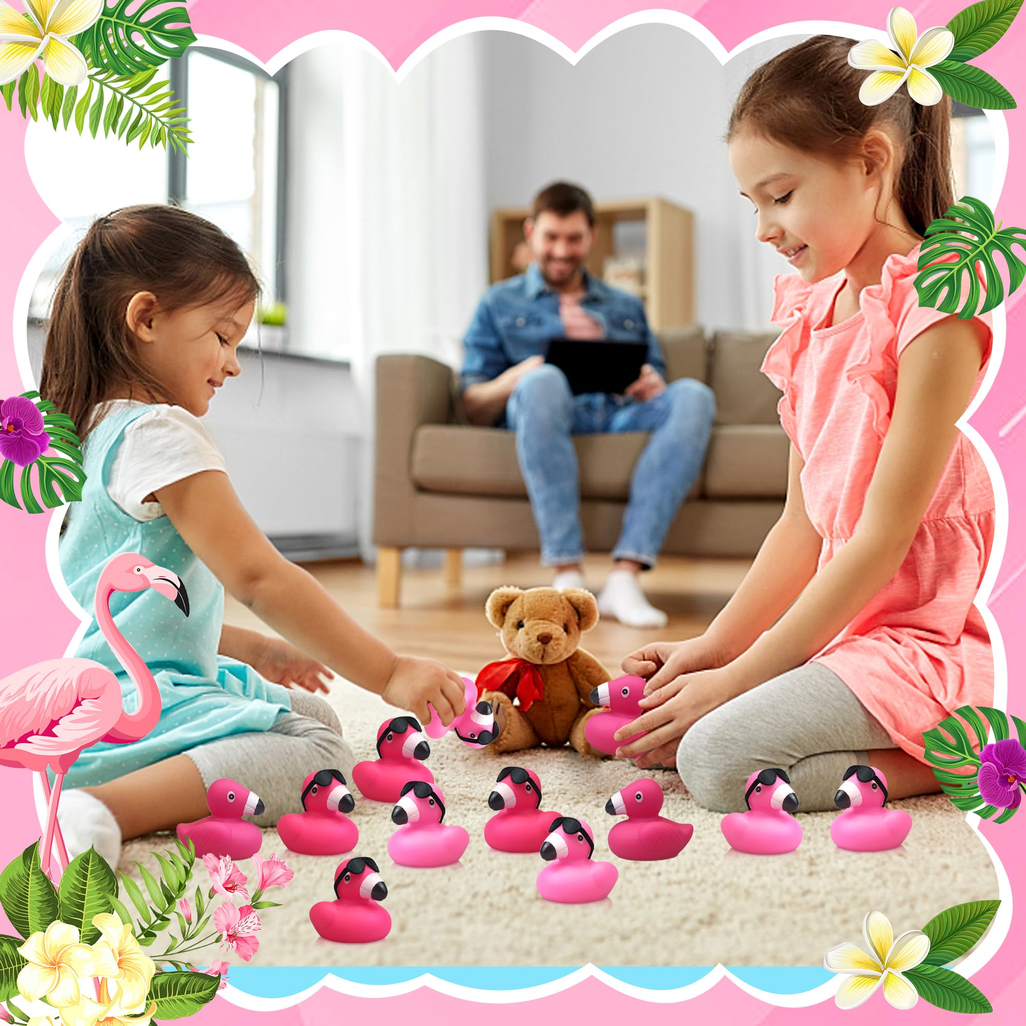 12 Set Hot Pink Rubber Ducks Bulk Pink Bath Toys for Baby Shower Birthday Party Favors Classroom Prizes