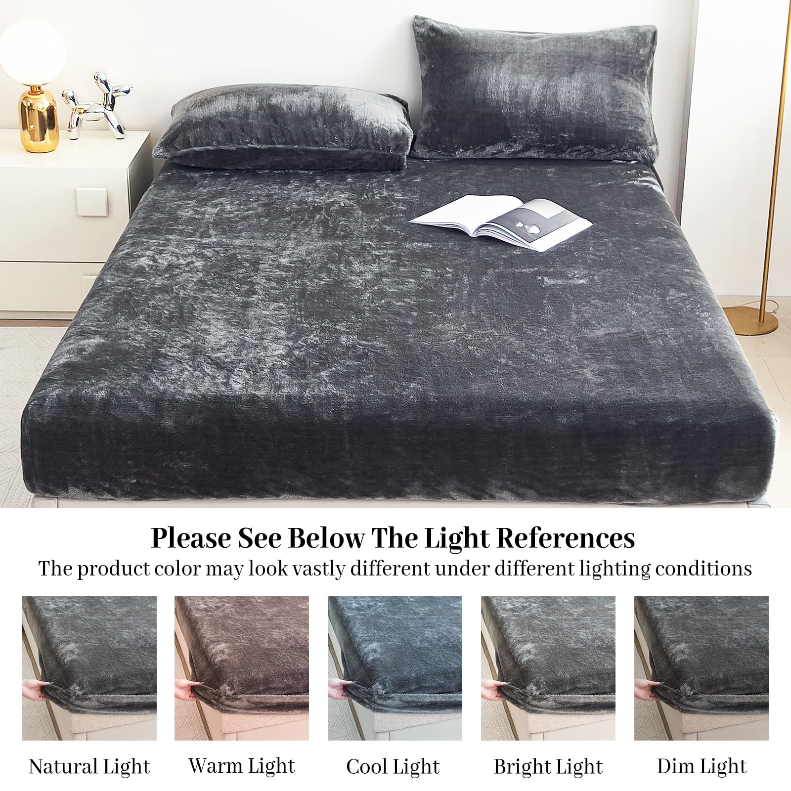 YIYEA Plush Fitted Sheet Twin Size, Ultra Soft Shaggy Fleece Twin Fitted Sheet, Fluffy Faux Fur 16" Deep Pocket Flannel Fitted Sheet for Fall Winter and Spring, 1 Pack Fitted Sheet Only
