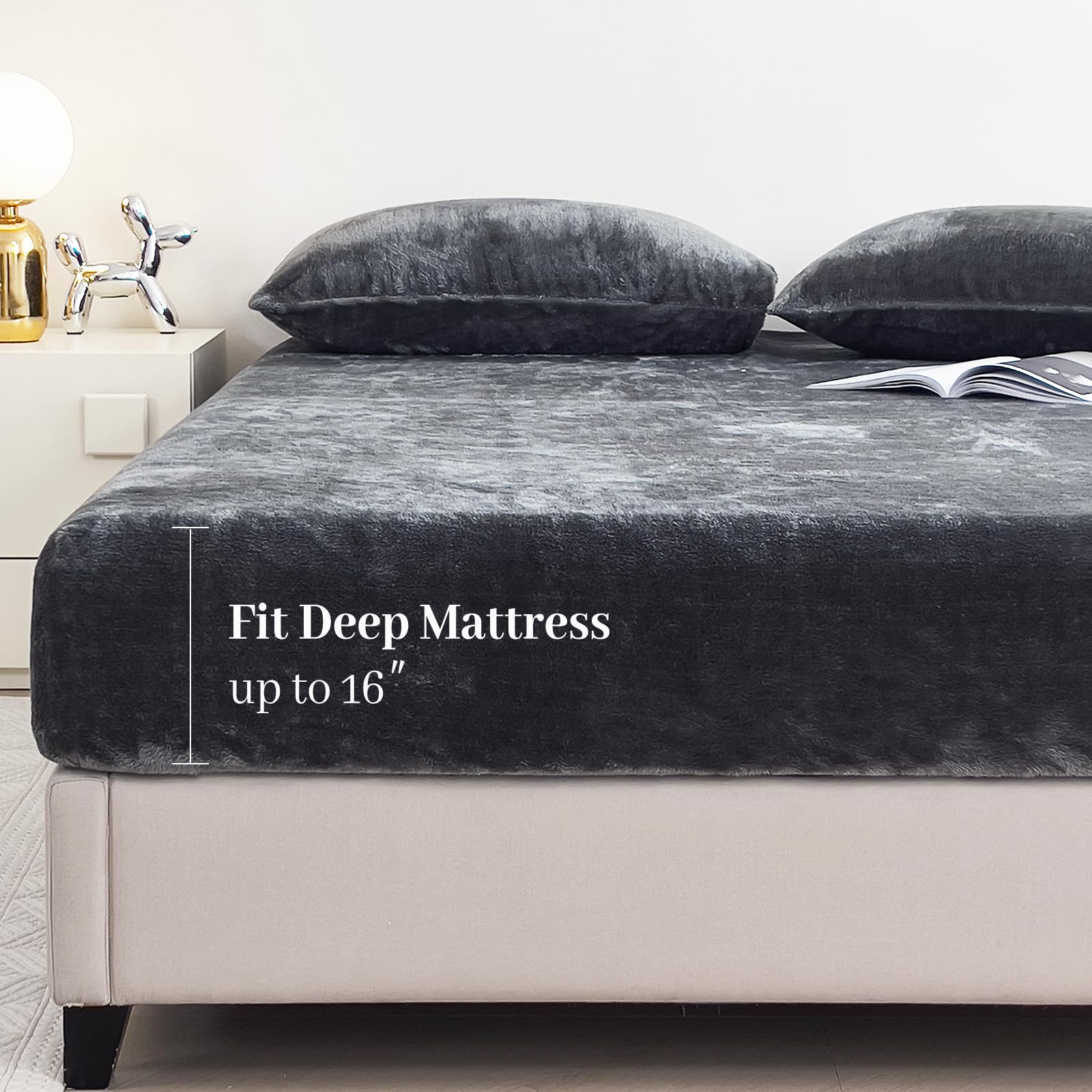 YIYEA Plush Fitted Sheet Twin Size, Ultra Soft Shaggy Fleece Twin Fitted Sheet, Fluffy Faux Fur 16" Deep Pocket Flannel Fitted Sheet for Fall Winter and Spring, 1 Pack Fitted Sheet Only