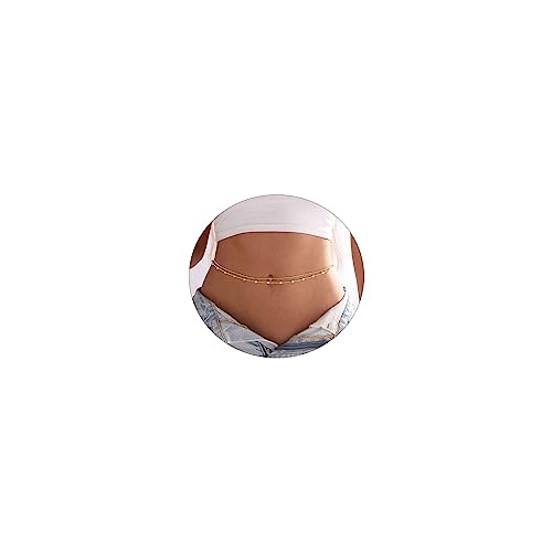 Amicon 2PCS 18K Gold Plated Waist Chain Pearl Belly Body Chain Layered Satellite Waist Chains Minimalist Beach Bikini Body Jewelry for Women 26.5-33Inch