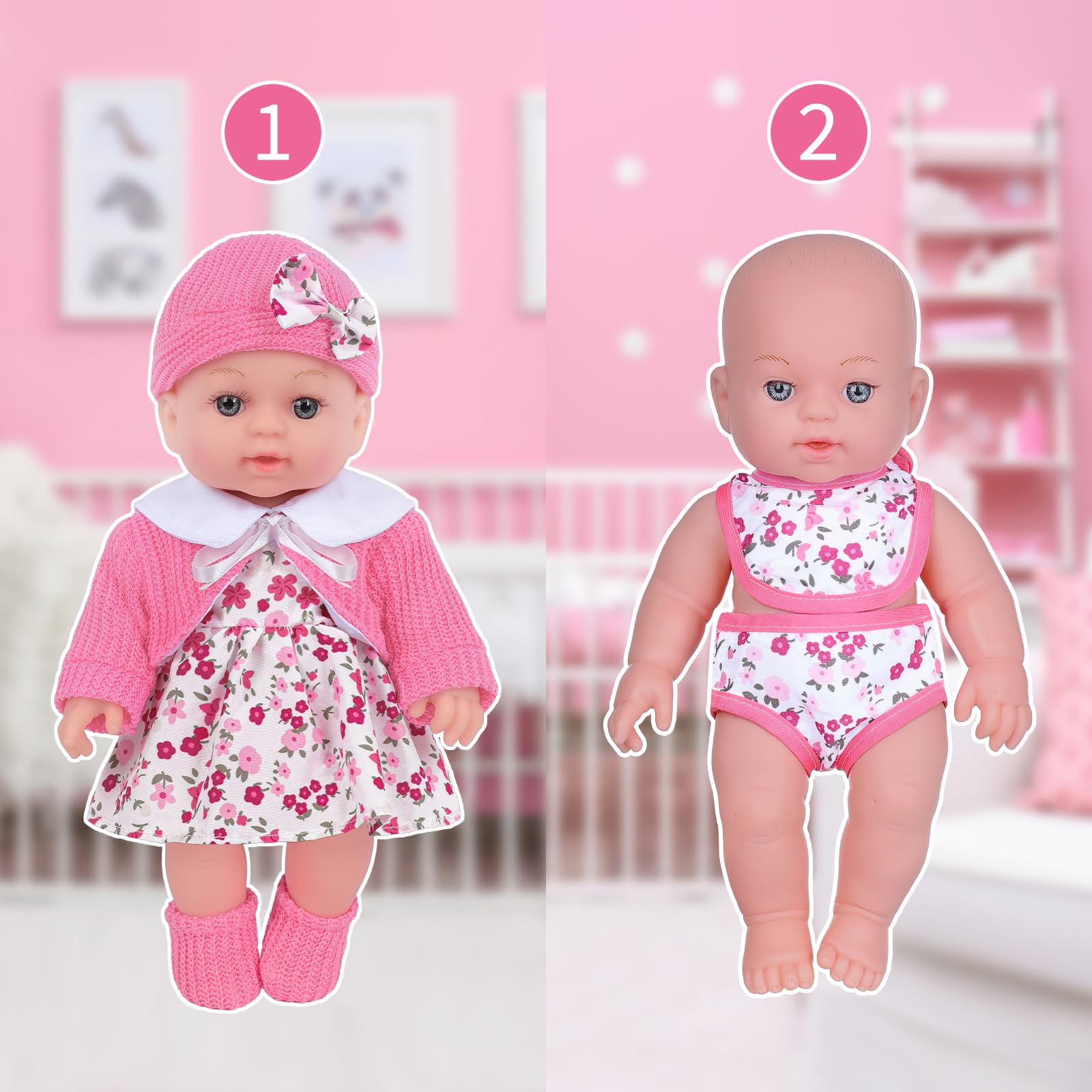 ZNTWEI 12 Inch Baby Doll Playset with Reborn Baby Dolls Clothes and Accessories Including Bottles, Nipple, Diaper, Bib, Underpants