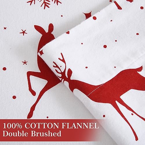 STARBEDIA Christmas Flannel Sheets Twin, 100% Cotton Holiday Bed Sheet Set, Deep Pocket Fitted Sheet, Soft Warm Brushed Christmas Sheet (Twin Size, Red Christmas Deer)
