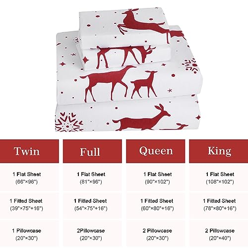 STARBEDIA Christmas Flannel Sheets Twin, 100% Cotton Holiday Bed Sheet Set, Deep Pocket Fitted Sheet, Soft Warm Brushed Christmas Sheet (Twin Size, Red Christmas Deer)
