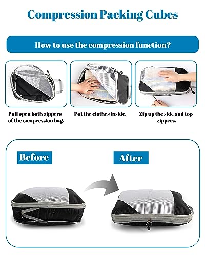Instraella Compression Packing Cubes for Suitcases, 11 Set Packing Cubes Travel Accessories With 3 Compressible Packing Cubes, Travel Makeup Bag, Shoe Bag, Cable Organizer Bag For Carry On Luggage