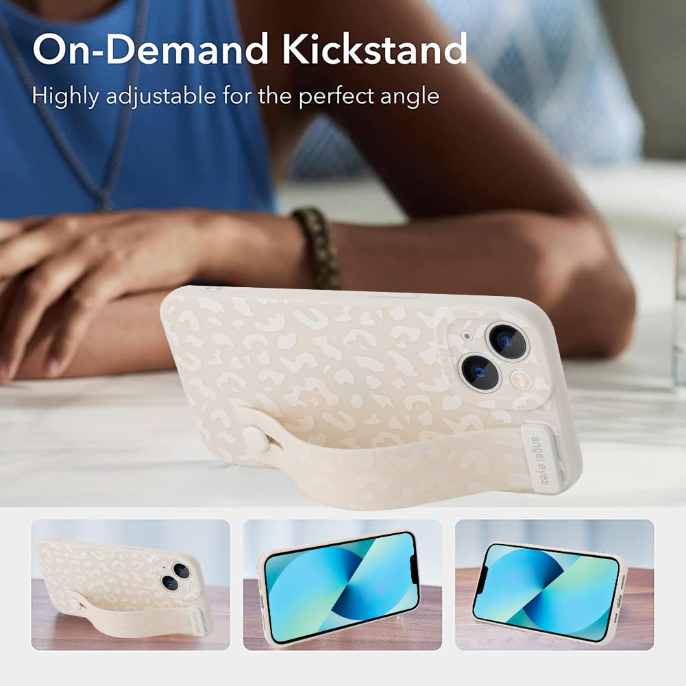 OOK Compatible with iPhone 13 Leopard Print Case with Wrist Strap, White Leopard TPU Shockproof Protection Cover Cheetah Print with Camera Protection for Women Girls, for 6.1inch