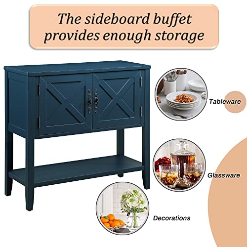 INMOZATA Console Table for Living Room, Narrow Entryway Tables for Foyer Wood Cabinet with Storage and Shelf, Sofa Table for Coffee Bar, Kitchen, Hallway, Dining,Navy Blue