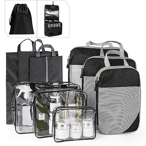 Instraella Compression Packing Cubes for Suitcases, 11 Set Packing Cubes Travel Accessories With 3 Compressible Packing Cubes, Travel Makeup Bag, Shoe Bag, Cable Organizer Bag For Carry On Luggage