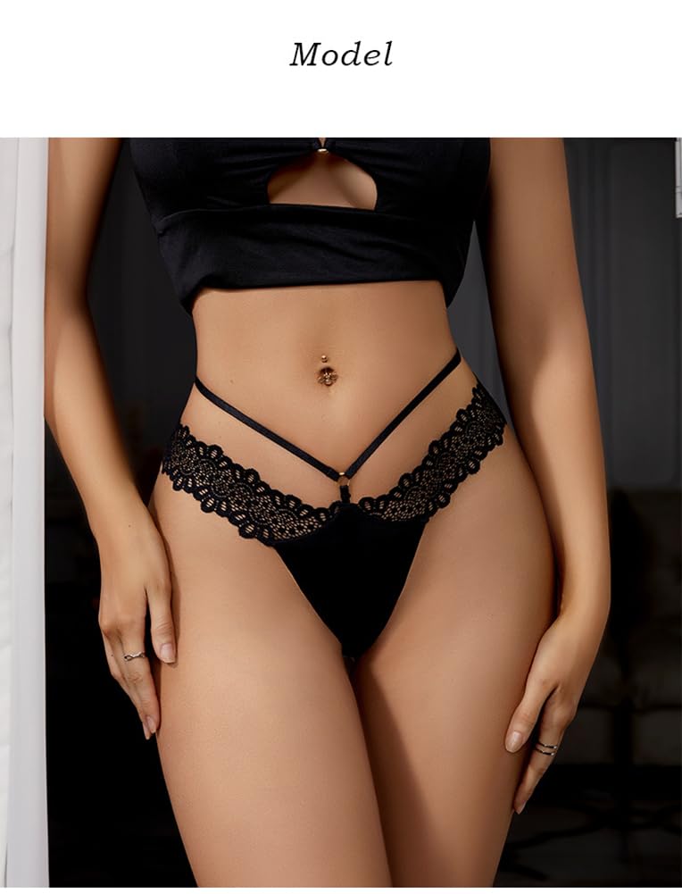 abandi Lace G-String Thongs,Sexy T Back Strappy Panties,Criss Cross Cutout Thong Panties,No Show Underwear 4 Pack,Size M