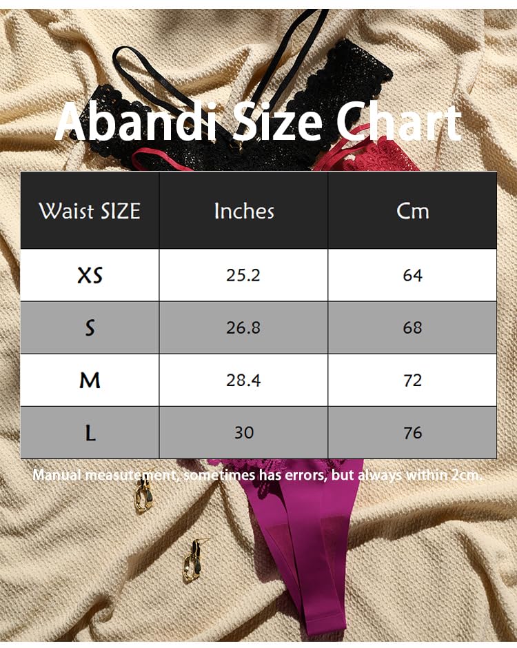 abandi Lace G-String Thongs,Sexy T Back Strappy Panties,Criss Cross Cutout Thong Panties,No Show Underwear 4 Pack,Size M