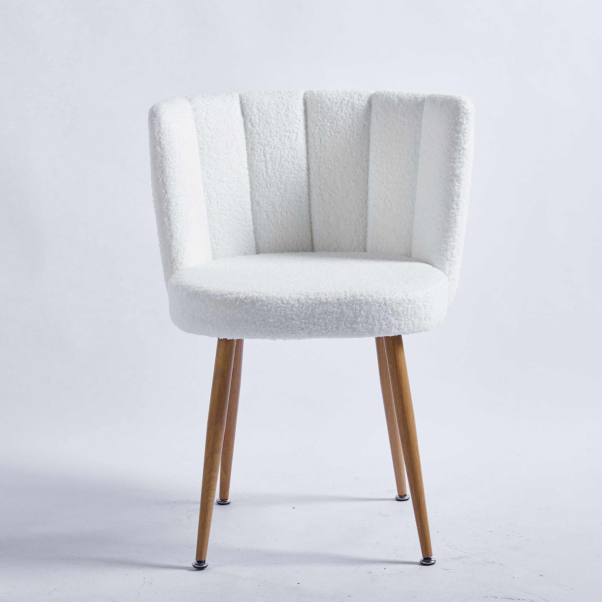 Dining Chairs Set of 2, Modern Teddy Fabric Dining Chairs Shell Shape Side Chair Desk Chair Accent Chair with Metal Legs for Kitchen,Dining Room,Living Room,Cafe (White)