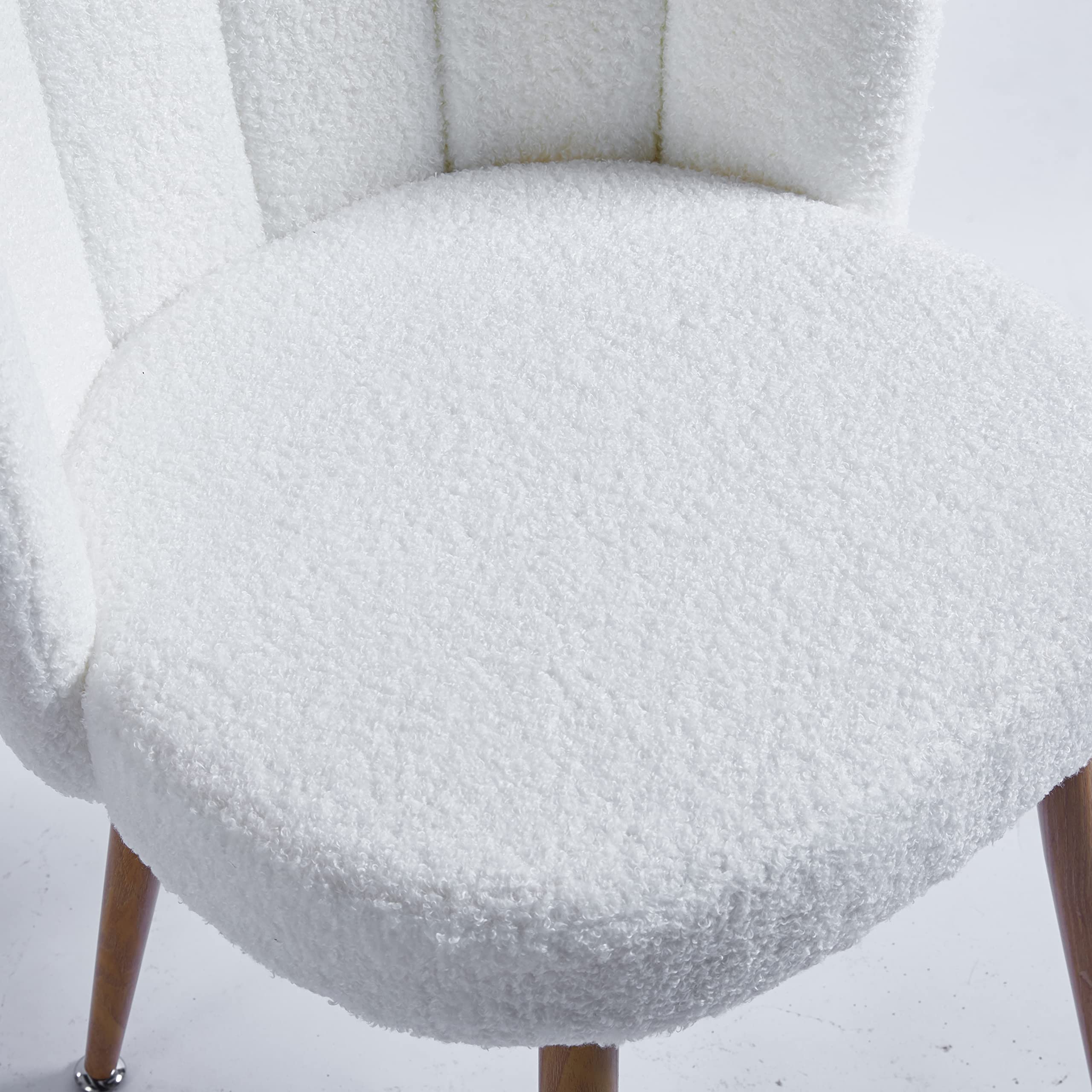 Dining Chairs Set of 2, Modern Teddy Fabric Dining Chairs Shell Shape Side Chair Desk Chair Accent Chair with Metal Legs for Kitchen,Dining Room,Living Room,Cafe (White)