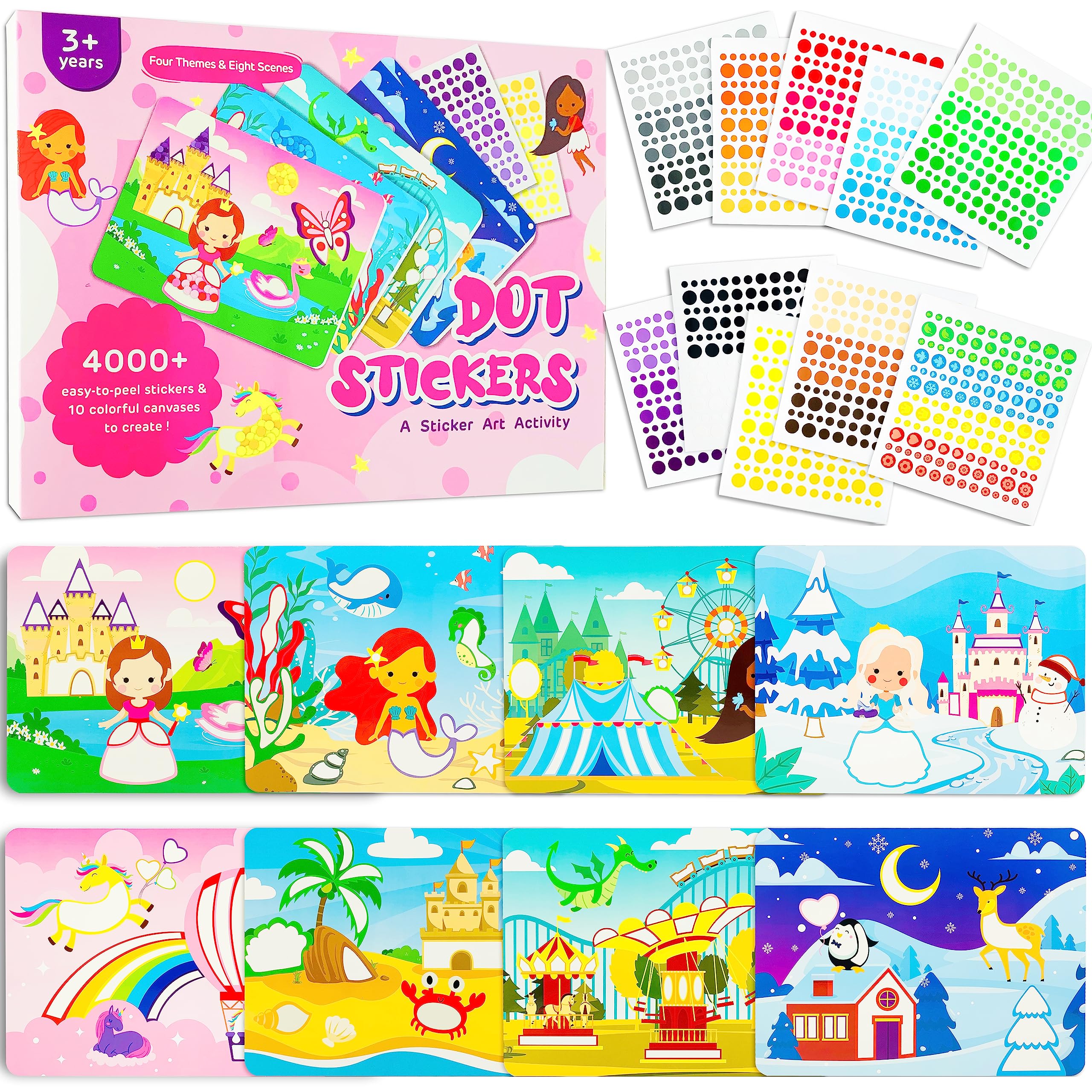 Dot Sticker Art Kit for Kids - DIY Dot it Art Activity - Sticker Book for Toddlers - Princess,Unicorn,and More - Cryptofocus Sticker Kit - Mess-Free Fun Kids Stickers - Perfect Gifts for Ages 3 to 7