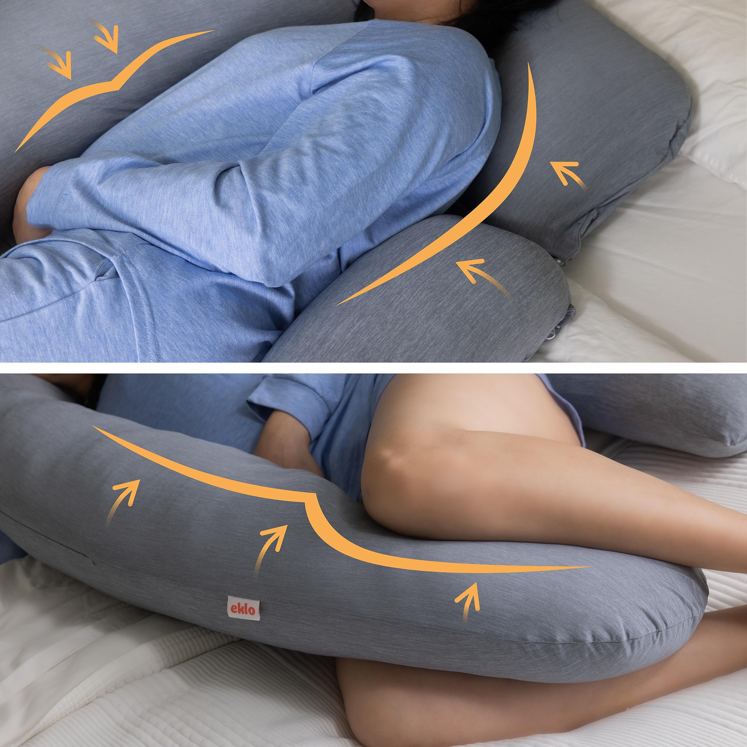 EKLO Pregnancy Pillows, U-Shape Full Body Pillow – Cooling Cover Grey – Pregnancy Pillows for Sleeping – Body Pillows for Adults, Maternity Pillow and Pregnancy Must Haves