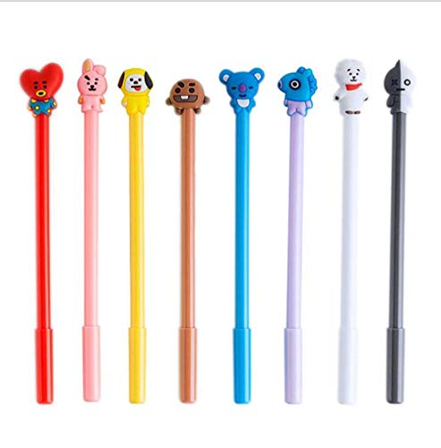 BTS Cartoon Animal Pens Black Ink Writing Pen Set Plastic Creative Gel Pens Office School Children Gift Stationery Supplies Set(8PCS)
