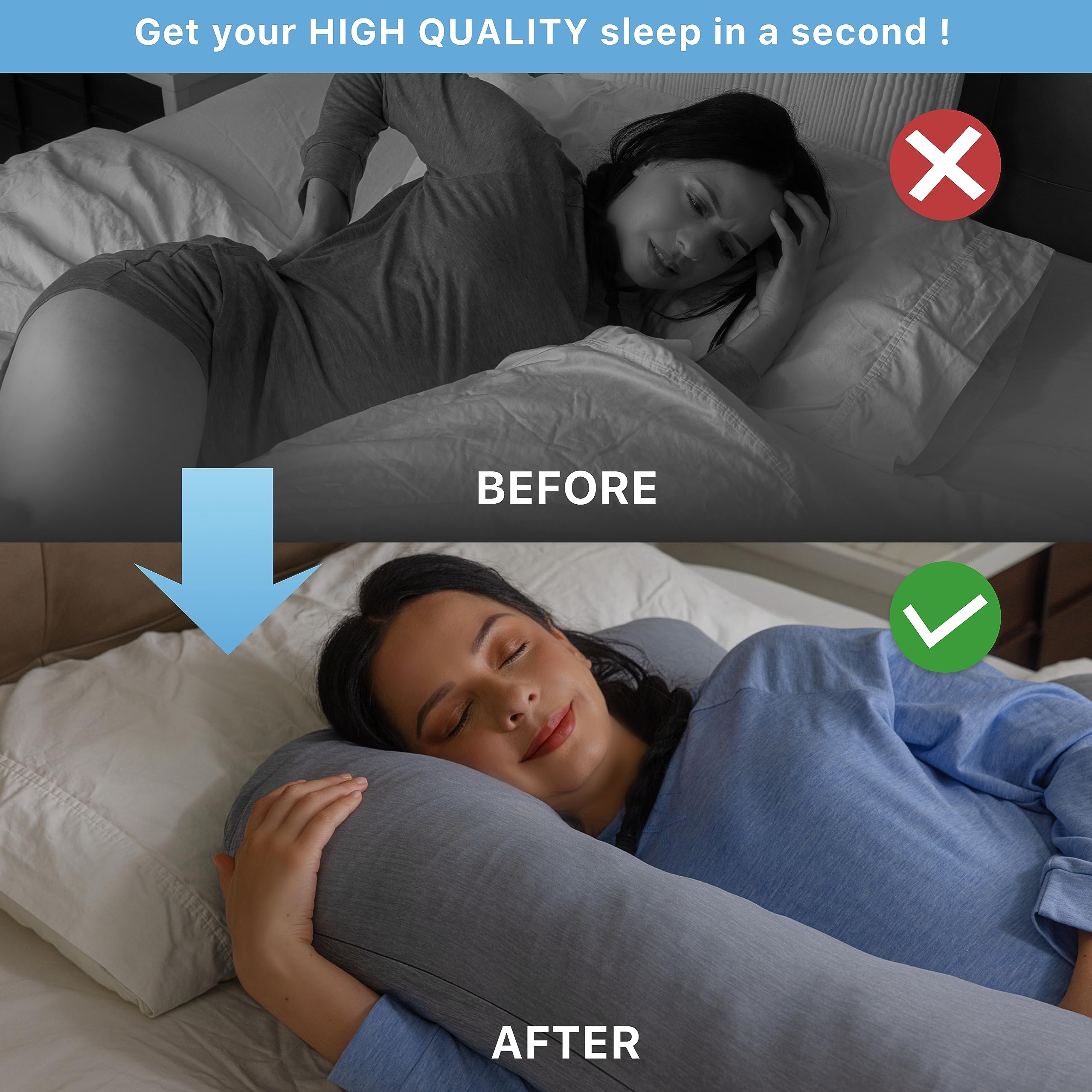 EKLO Pregnancy Pillows, U-Shape Full Body Pillow β Cooling Cover Grey β Pregnancy Pillows for Sleeping β Body Pillows for Adults, Maternity Pillow and Pregnancy Must Haves