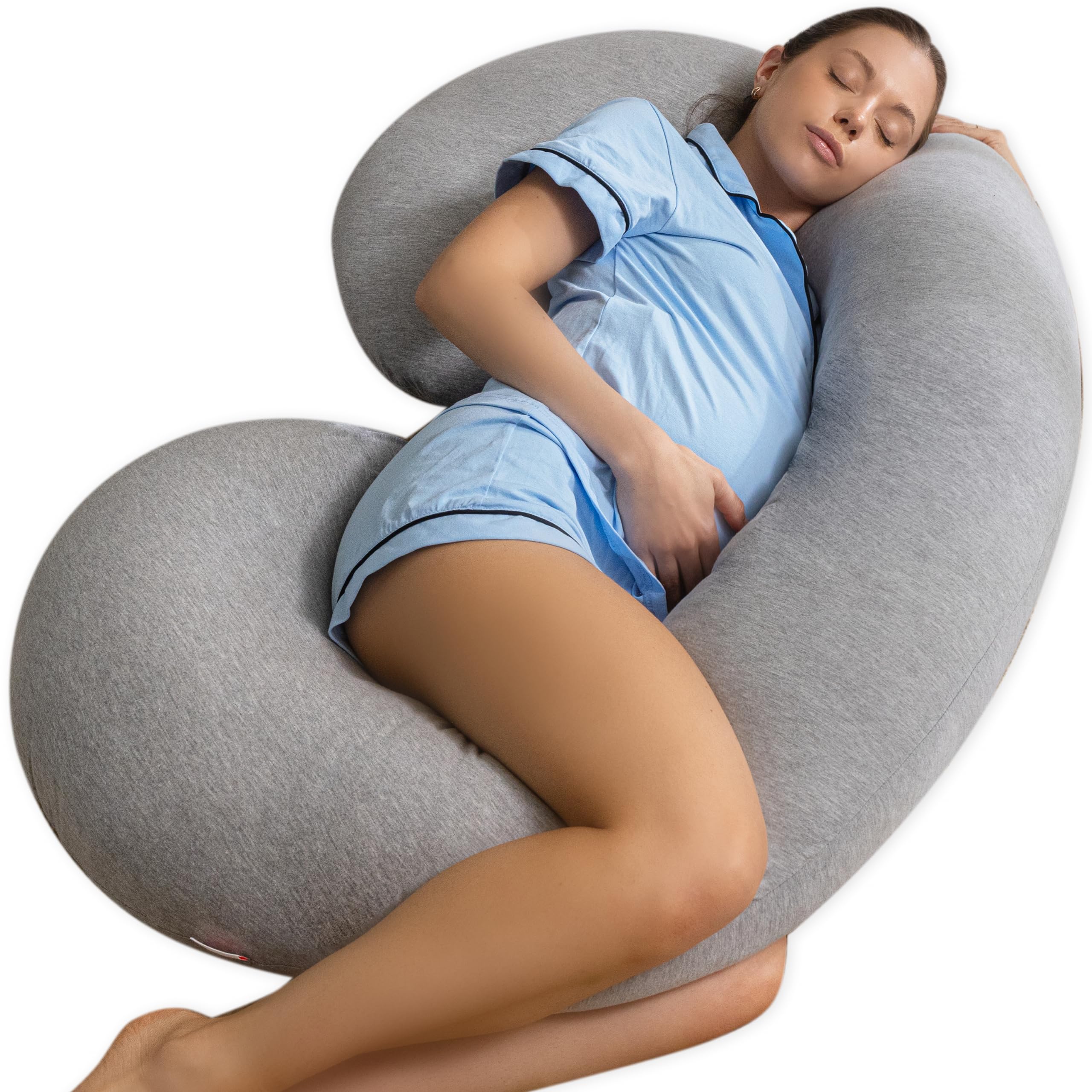 EKLO Pregnancy Pillows, C-Shape Full Body Pillow ā Jersey Cover Light Grey ā Maternity Must Haves, Great for Sleeping, Resting - Full Body Support
