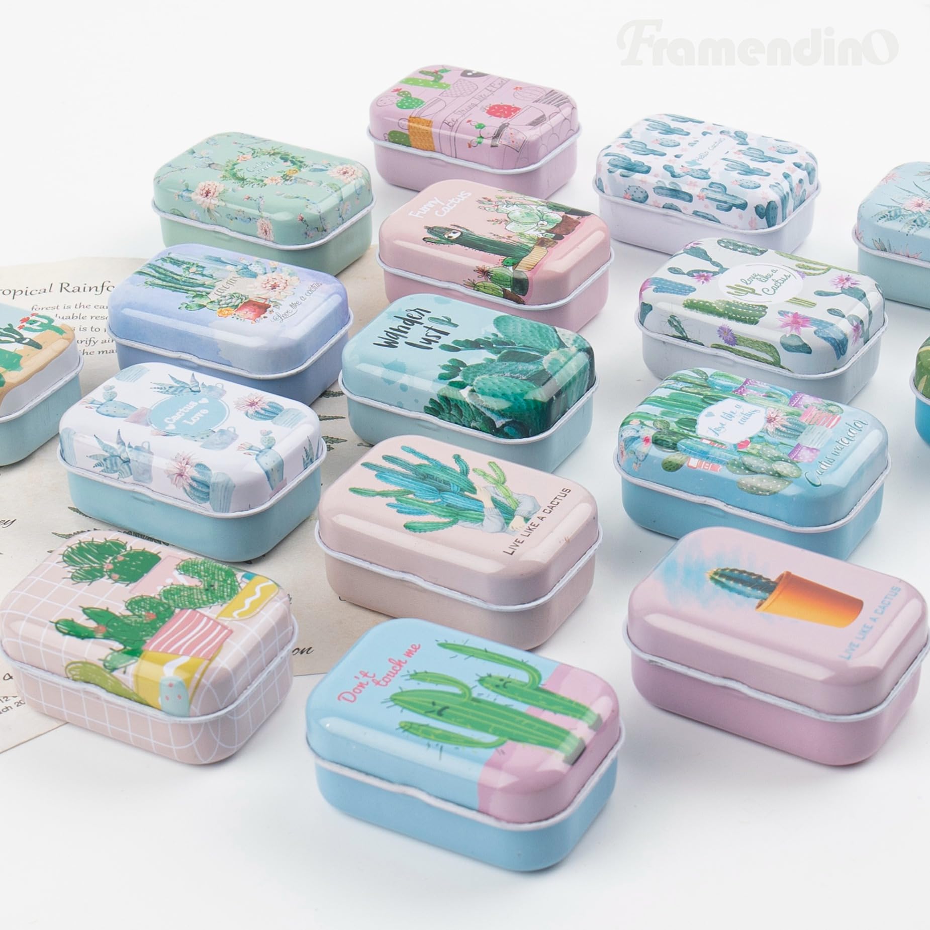 Framendino, 5 Pack Mini Trinket Coin Box Cactus Tin Containers with Lid for Jewelry Storage Case (Random Color)
