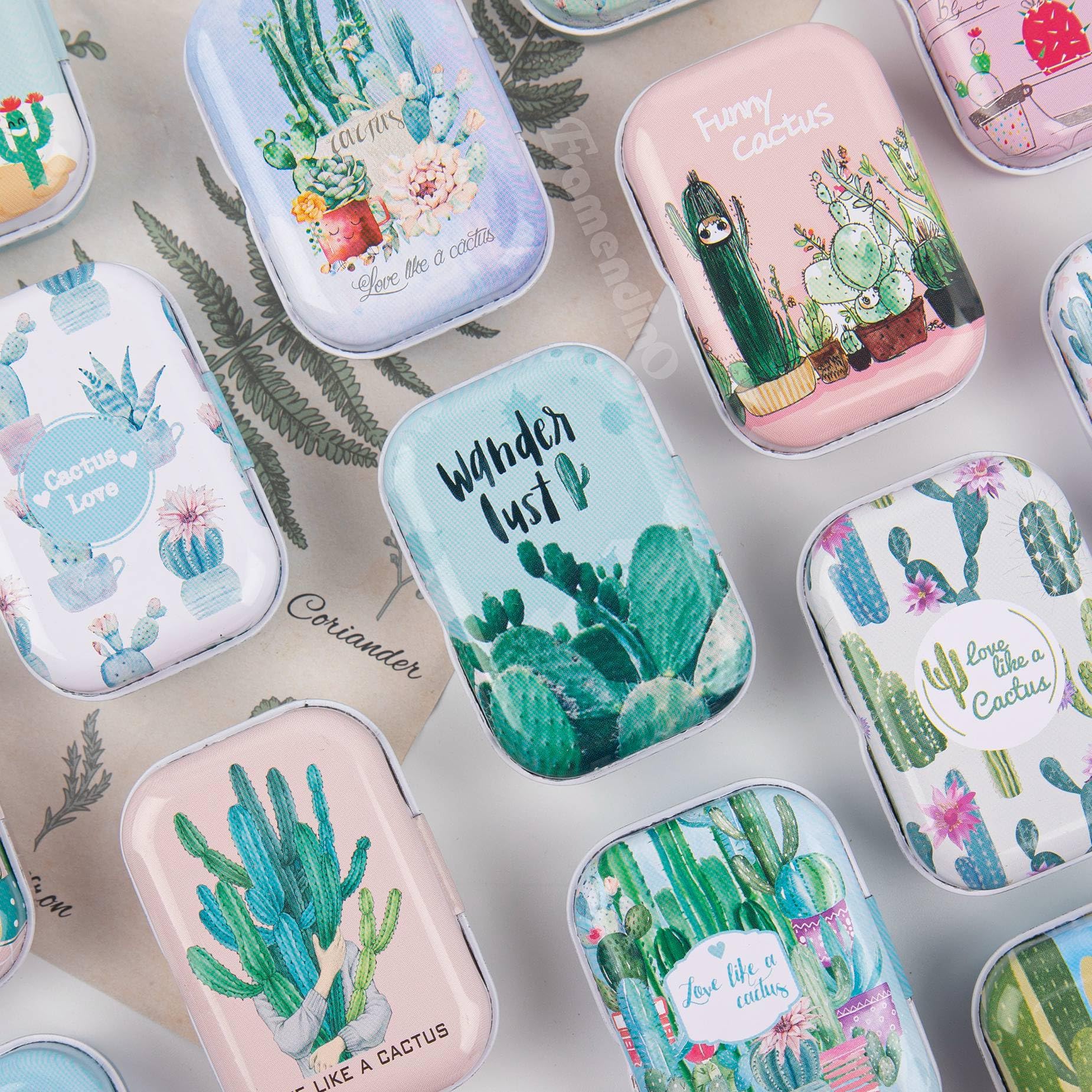 Framendino, 5 Pack Mini Trinket Coin Box Cactus Tin Containers with Lid for Jewelry Storage Case (Random Color)