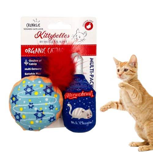 Huxley & Kent 2-Pack Plush Cat Toys | Jelly Roll & Meowchewitz | Hanukkah Holiday Strong Catnip Filled Cat Toy | Plush Kitten and Cat Toy with Catnip and Crinkle | Kittybelles