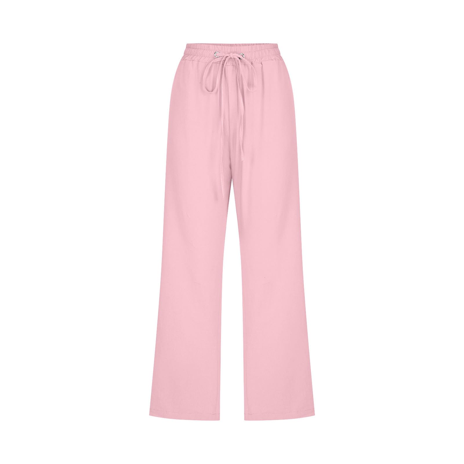 Pants Women Women's Summer Beach Pants Drawstring Elastic Waist Solid Trousers Slacks Cotton Linen Capri Pants Plus Size Relaxed Fit Pink XL