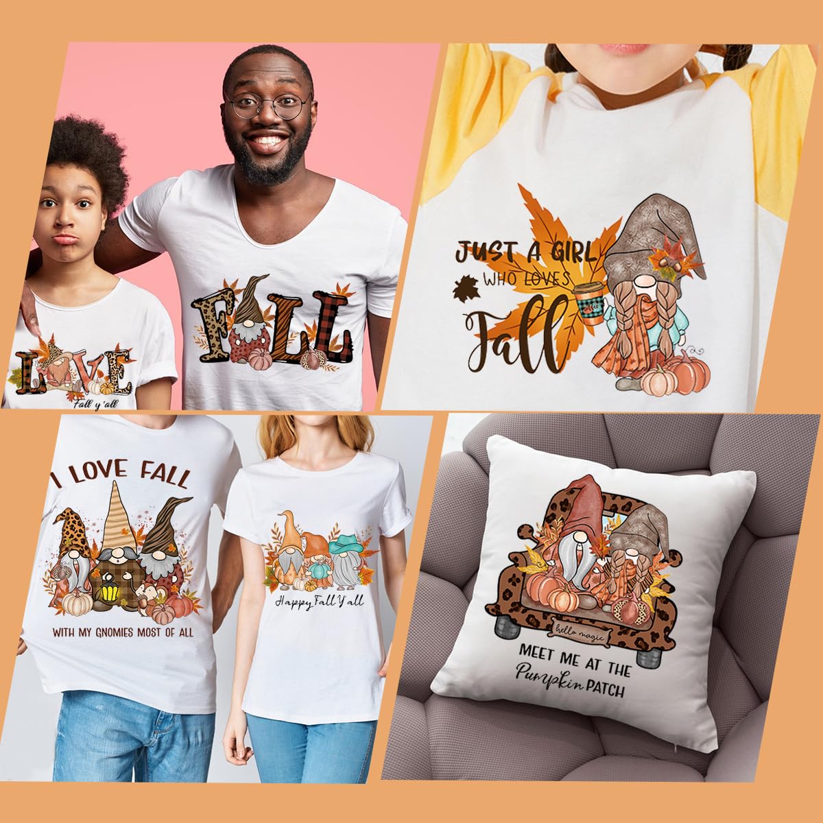 6 Sheets Thanksgiving Heat Transfers Vinyl Fall Iron On Transfers for T-Shirts Autumn Pumpkin Maple Leaf Gnome Design HTV Viny Appliques Sticker for Jean Pillow Cover DIY Decorations