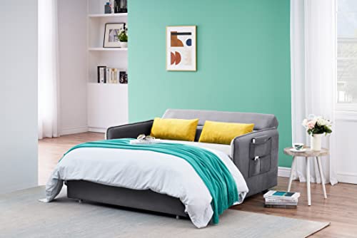 FANYE Grey Velvet Tufted Twin Size W/Pillows & Multi-Pockets, 54.3"