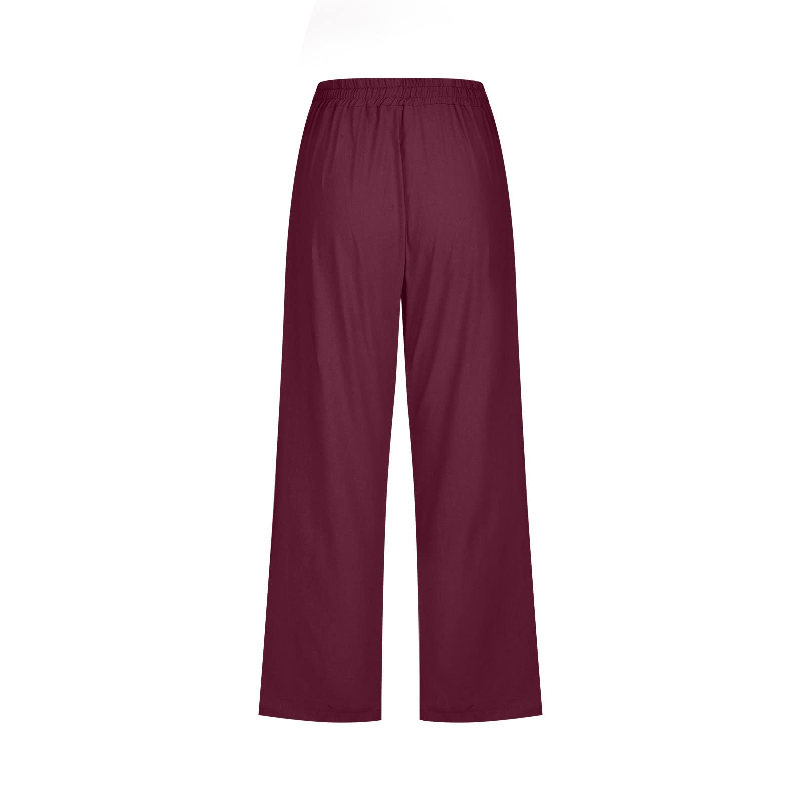 SMIDOW Beach Pants for Women Women Solid Cotton Linen Capri Pants Drawstring Elastic Waist Cropped Pants with Pockets Summer Casual Comfy Wine XL