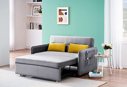FANYE Grey Velvet Tufted Twin Size W/Pillows & Multi-Pockets, 54.3"