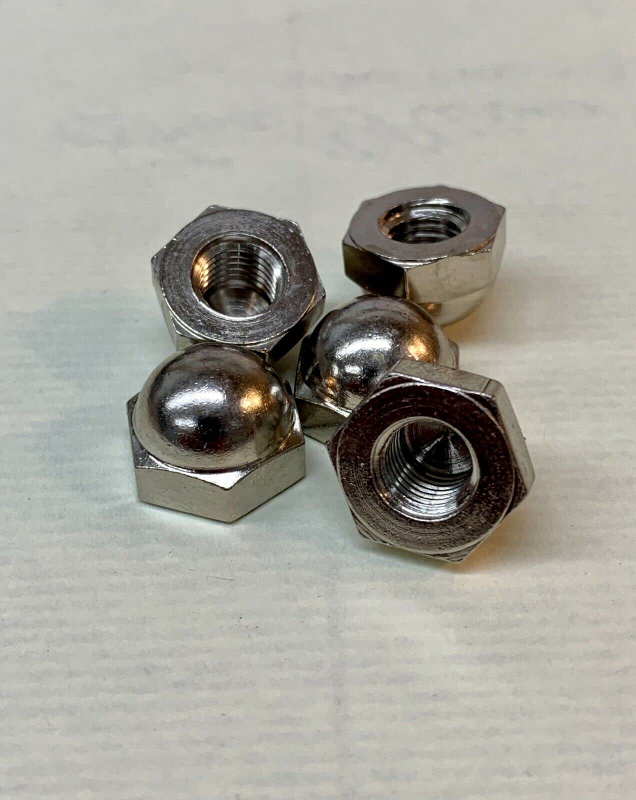 (100) 5/16"-24 Solid Brass Nickel Plated Cap Acorn Nuts Bright Chrome Color Fine