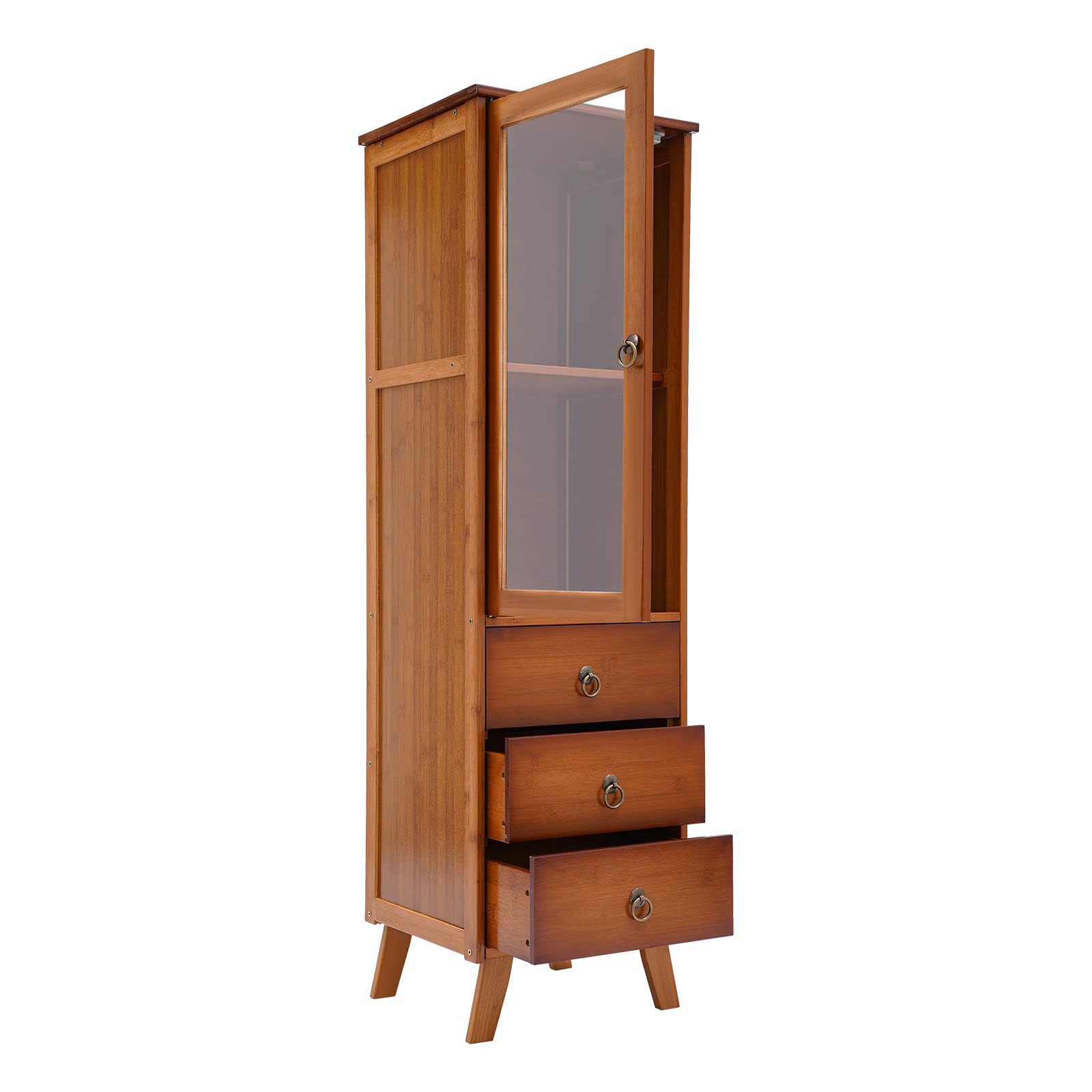 Treliamd Wood Storage Cabinet, Cupboard with 1 Door and 2 Drawers, Display Cabinet, Kitchen Cupboard Storage Organizer for Bedroom, Kitchen, Living Room, Brown