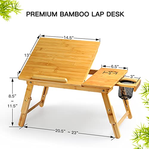 HUANUO Lap Desk- Fits up to 15.6 Inch Laptop Desk, Foldable Bed Tray Breakfast Table with 5 Angles Tilting Top, Height Adjustable Laptop Stand with Storage Net