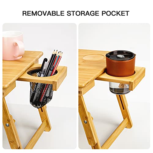 HUANUO Lap Desk- Fits up to 15.6 Inch Laptop Desk, Foldable Bed Tray Breakfast Table with 5 Angles Tilting Top, Height Adjustable Laptop Stand with Storage Net