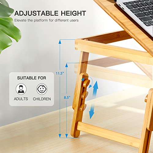 HUANUO Lap Desk- Fits up to 15.6 Inch Laptop Desk, Foldable Bed Tray Breakfast Table with 5 Angles Tilting Top, Height Adjustable Laptop Stand with Storage Net
