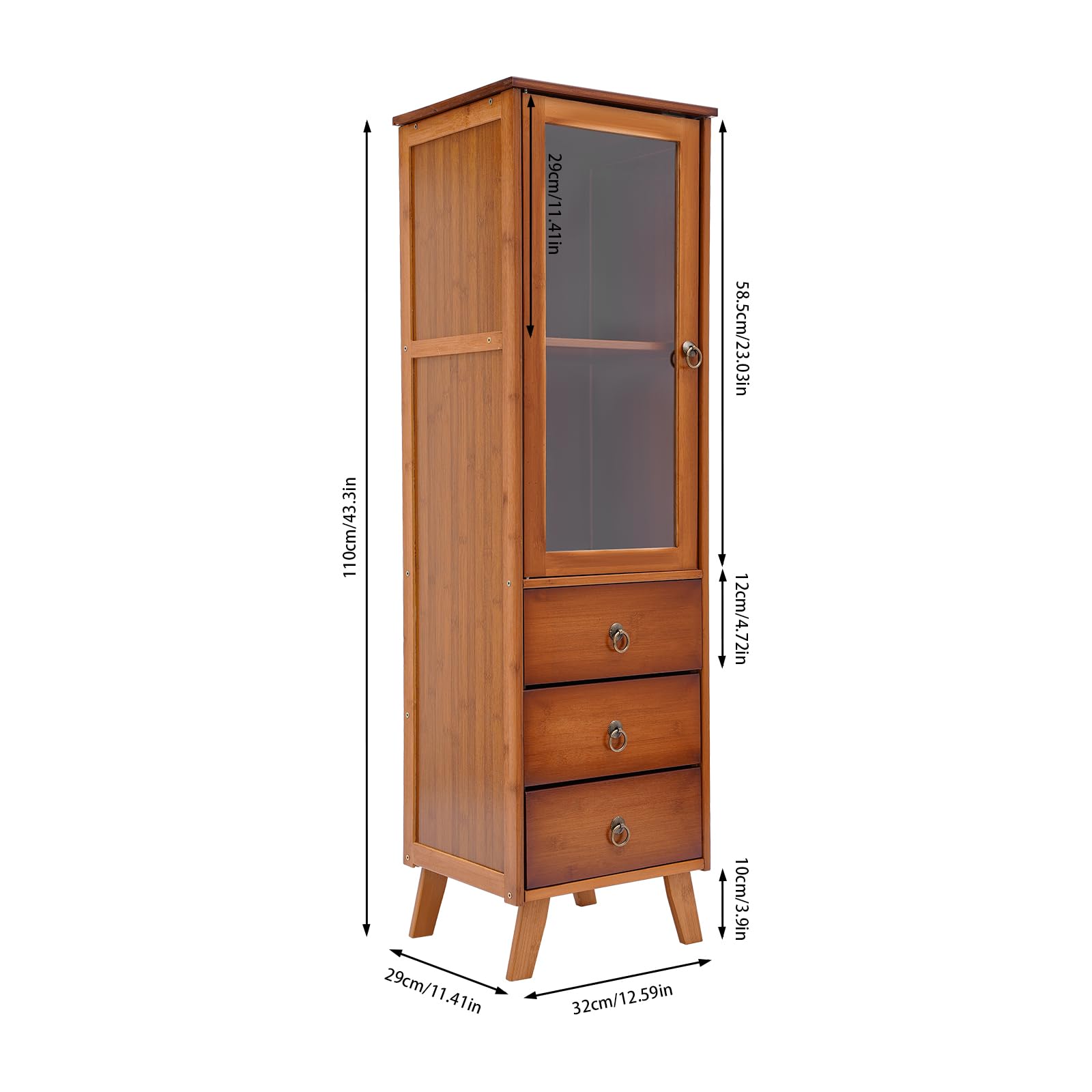 Treliamd Wood Storage Cabinet, Cupboard with 1 Door and 2 Drawers, Display Cabinet, Kitchen Cupboard Storage Organizer for Bedroom, Kitchen, Living Room, Brown