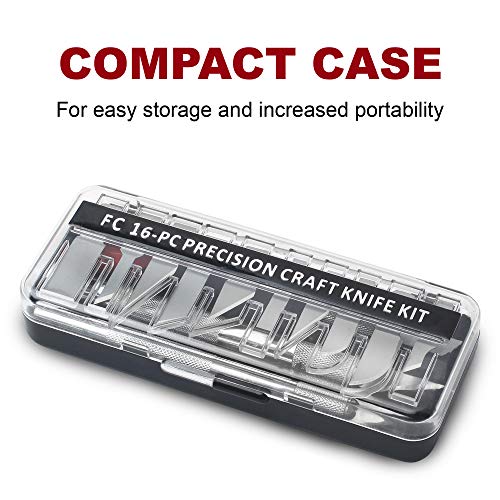 Fancii Precision Craft Knife Set 16 Pieces - Professional Razor Sharp Knives for Art, Hobby, Scrapbooking and Sculpture β Includes Stencil, Fine Point, Scoring, Chiseling Blades