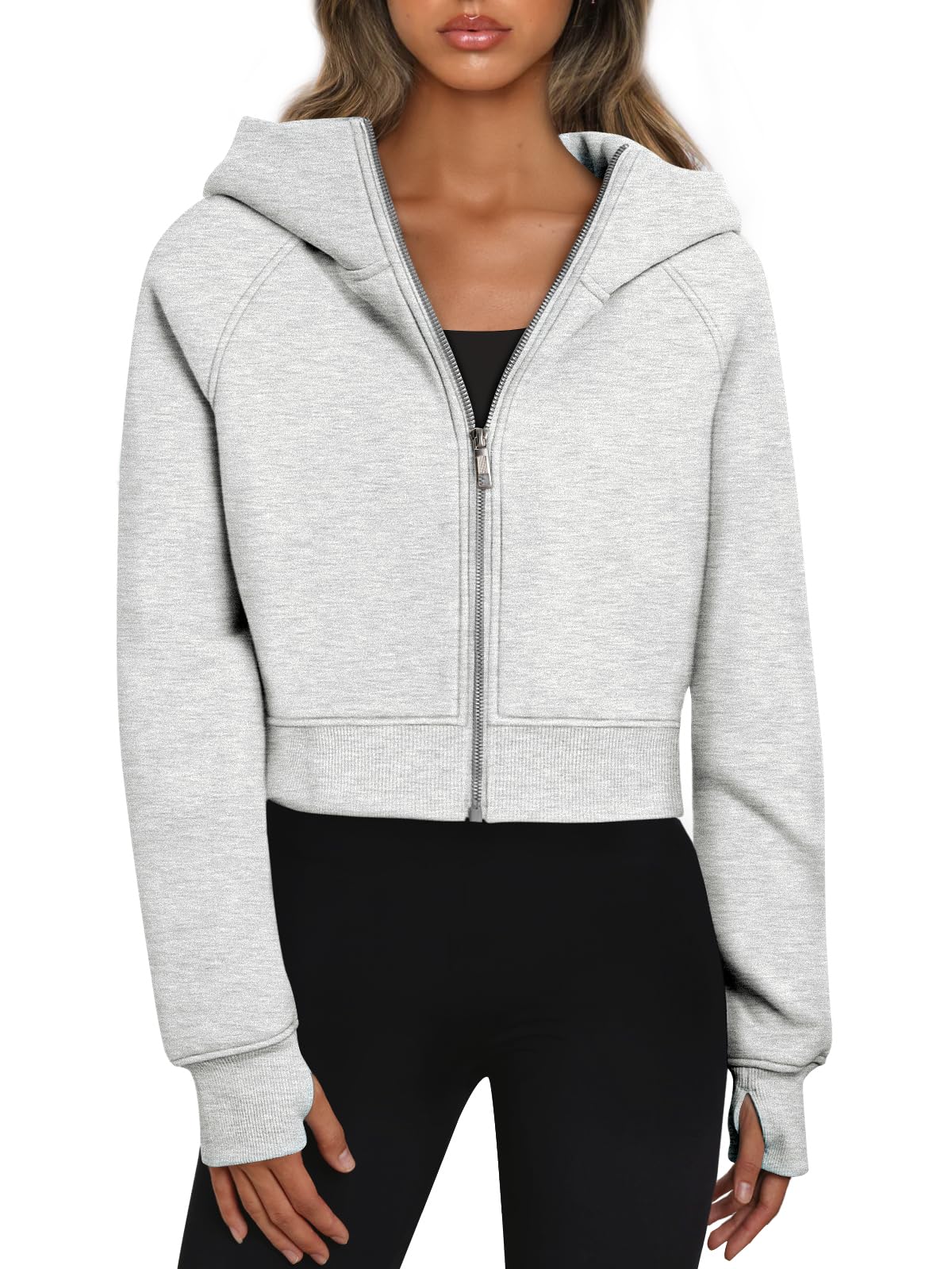 Trendy Queen Womens Zip Up Hoodies Jackets Cropped Sweatshirts Fleece Fall Outfits Casual Comfy Y2k Tops Winter Clothes 2025 Grey L