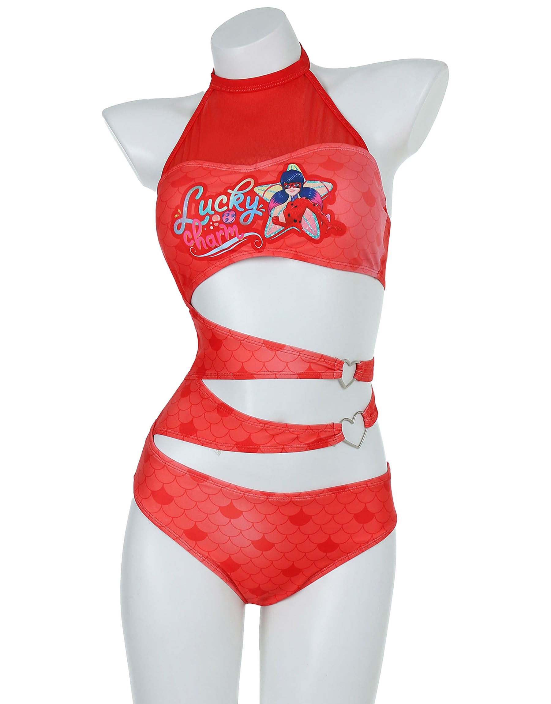 Miraculous Women's Ladybug Beach High Neck One Piece Swimsuit Bathing Suit (as1, Alpha, l, Regular, Regular, Red)