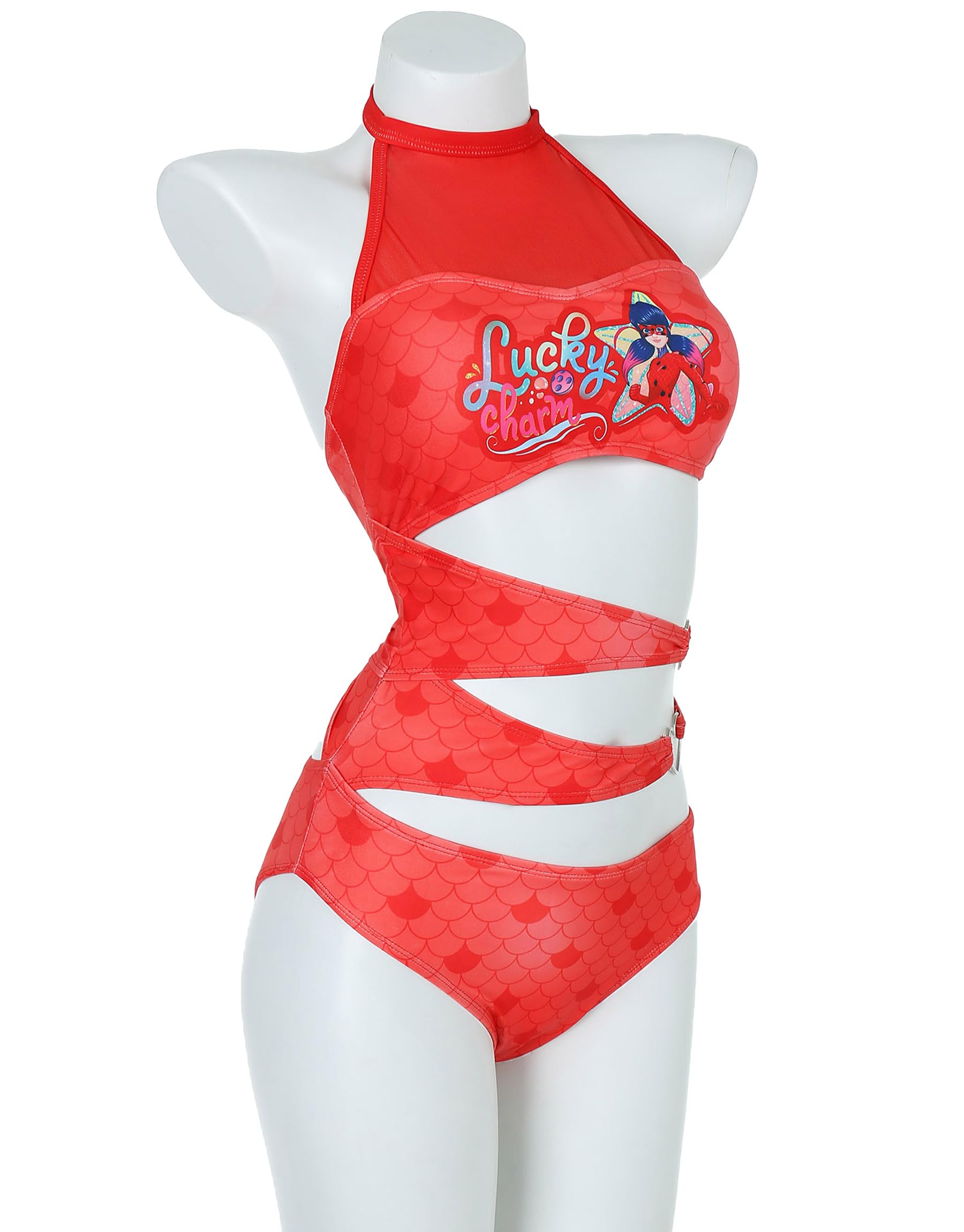 Miraculous Women's Ladybug Beach High Neck One Piece Swimsuit Bathing Suit (as1, Alpha, l, Regular, Regular, Red)