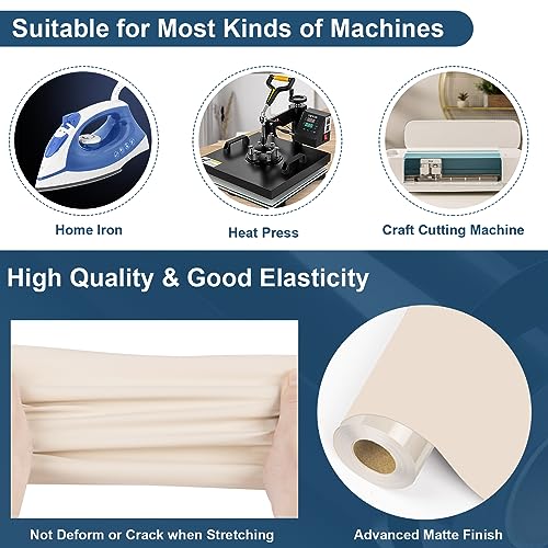 VINYL FROG Cream Heat Transfer Vinyl Rolls, 12" x25ft Cream Iron on Vinyl for Cricut & Cameo, Brown HTV Vinyl Roll for All Cutter Machine, Easy to Cut & Weed for Heat Press Design