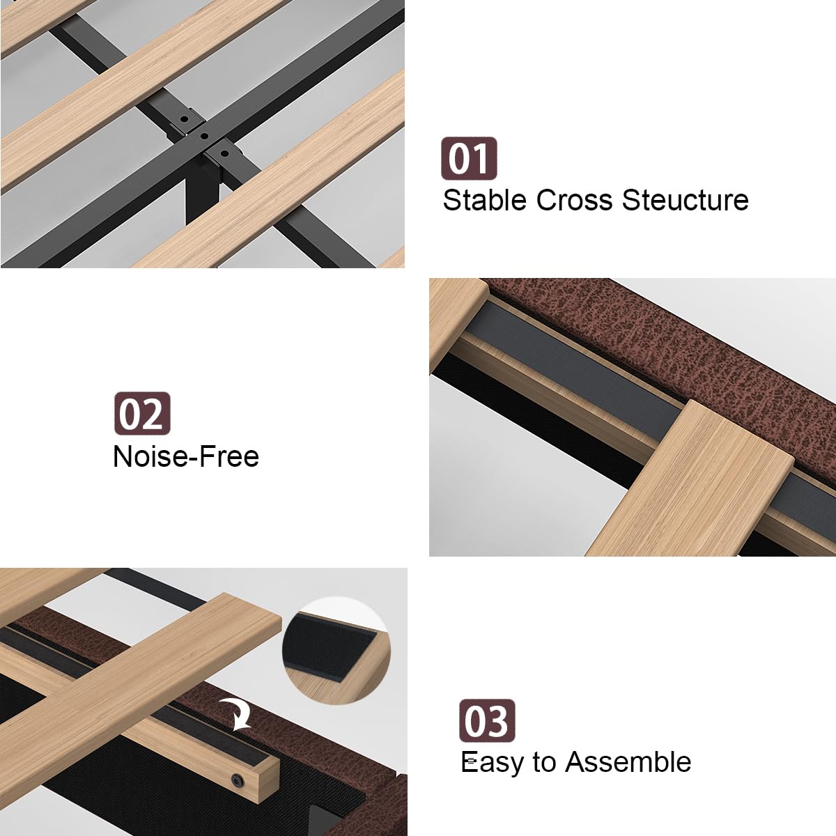 Akeacubo Bed Frame with Button Tufted Headboard,Faux Leather Upholstered Mattress Foundation,Platform Bed Frame,Wooden Slat Support,No Box Spring Needed,Easy Assembly (05, Queen)