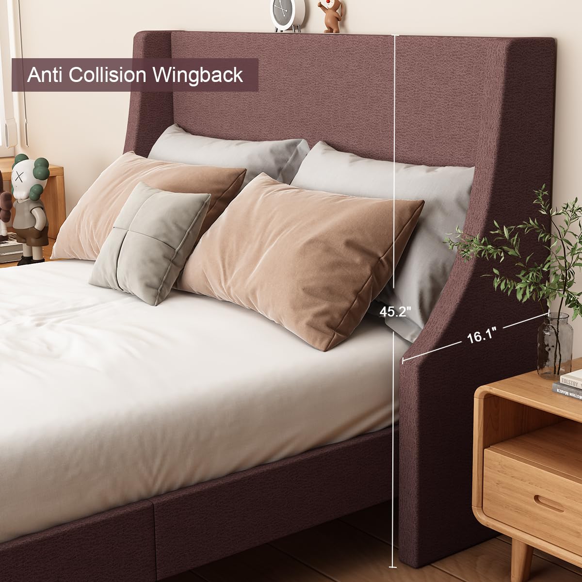 Akeacubo Bed Frame with Button Tufted Headboard,Faux Leather Upholstered Mattress Foundation,Platform Bed Frame,Wooden Slat Support,No Box Spring Needed,Easy Assembly (05, Queen)