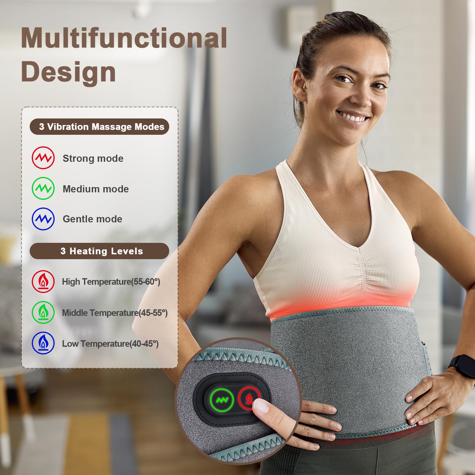 MORILIAR Cordless Heating Pad for Back Pain Relief, 8000mAh Portable Power Supply 60 Inchs Heating Pads for Cramps with Extended Belt, Grey