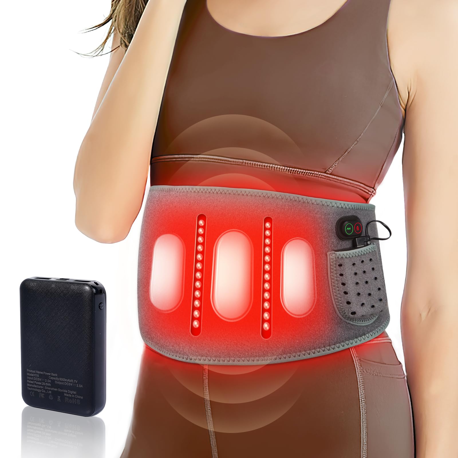 MORILIAR Cordless Heating Pad for Back Pain Relief, 8000mAh Portable Power Supply 60 Inchs Heating Pads for Cramps with Extended Belt, Grey