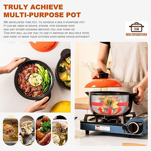Aroplor Casserole Clay Pot Premium Ceramic Bowls With Lid Heat-Resistant Cooking Nonstick Stock Pot Soup Pot Cookware Stovetop Easy To Clean(Orange 2.65Quart,2500ml)2~6 People (Oranger)