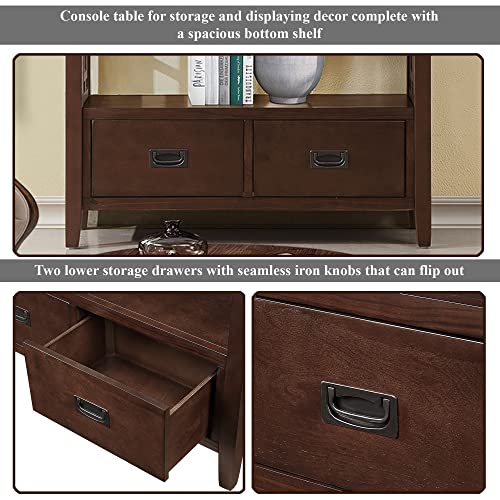 INMOZATA 36 Inch Farmhouse Console Table Sofa Table with 4 Drawers and 1 Storage Shelf Pine Wood Material for Entryway Entrance Living Room Bedroom Hallway Kitchen,Espresso