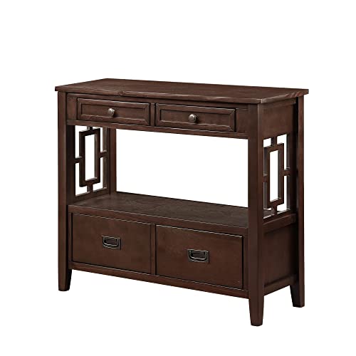 INMOZATA 36 Inch Farmhouse Console Table Sofa Table with 4 Drawers and 1 Storage Shelf Pine Wood Material for Entryway Entrance Living Room Bedroom Hallway Kitchen,Espresso