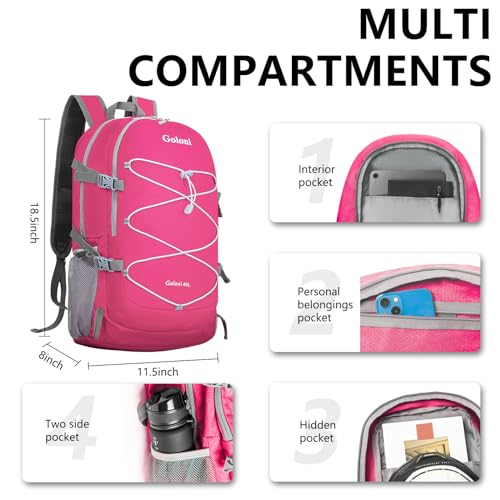Goloni Ultra Lightweight Packable Backpack 40L - Foldable Hiking Backpack Water Resistant Small Foldable Daypack for Travel,Pink