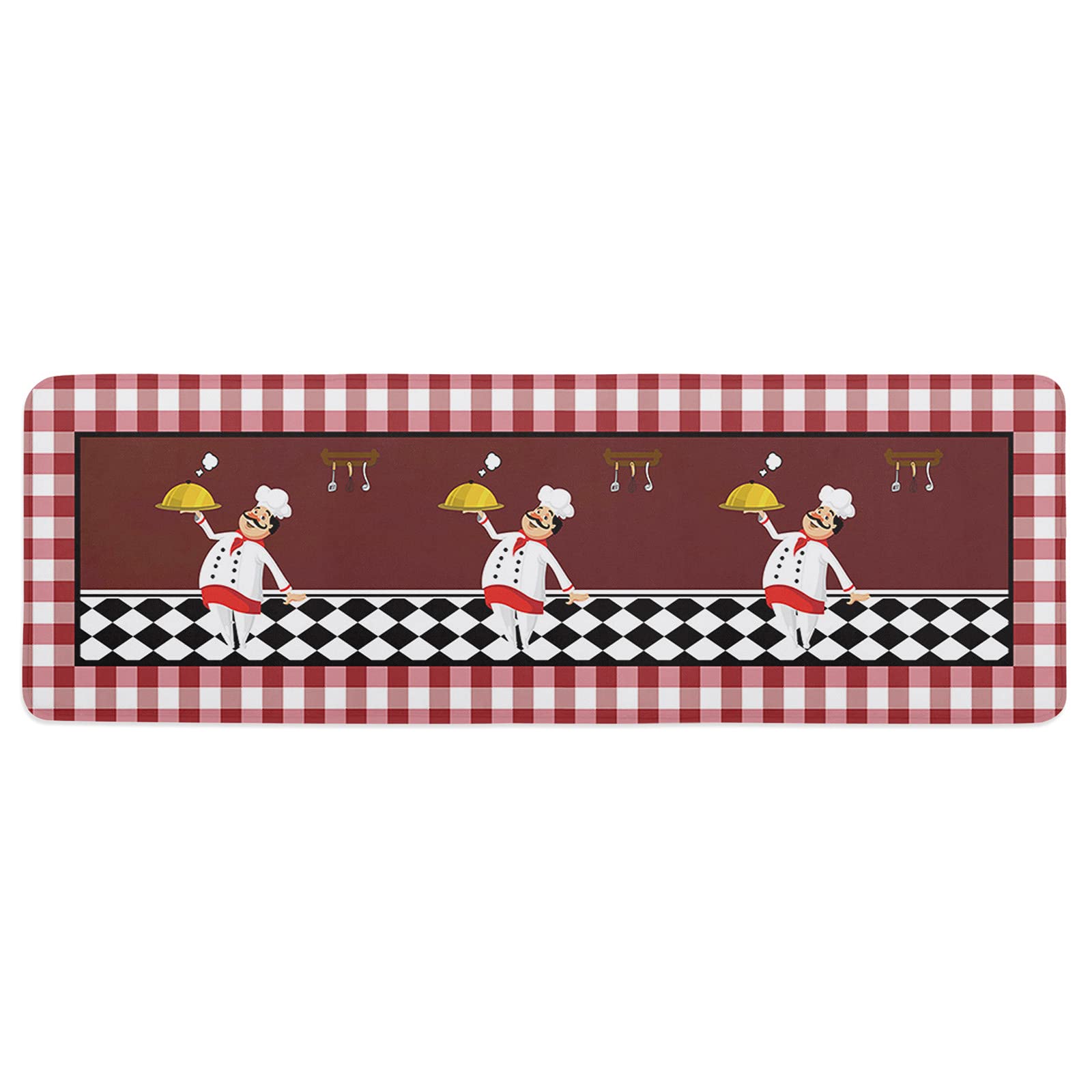 Libaoge Farmhouse Chef is Cooking Pizza Bread Red and White Plaid Kitchen Mat Rug 1 PCS Runner Rug Anti-Fatigue Comfort Memory Foam Standing Mat Non-Slip Floor Door Mat for Bathroom Bedroom 24x71in