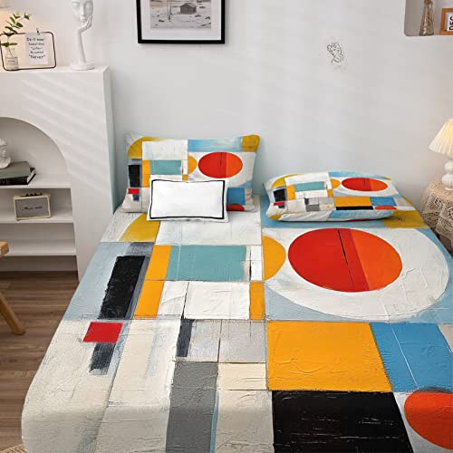 Geometric Sheets Twin Size, Kids Bed Sheets, Patterned Bedding Sheets & Pillowcases 3 Piece Set - Soft Microfiber Deep Pocket Fitted Sheet & Flat Sheet & Pillow Case D3-&-275