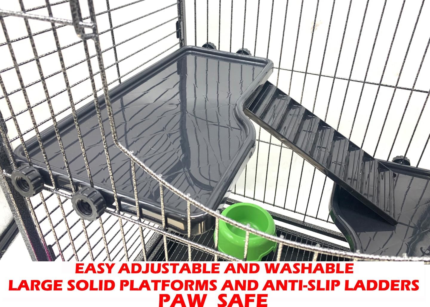 37-inch Metal Ferret Chinchilla Small Animals Hutch Rolling Cage Squirrel/Guinea Pig/Kitten/Rabbit Pet with 2 Front Doors for Indoor Outdoor Solid Plastic Platfroms and Ladders